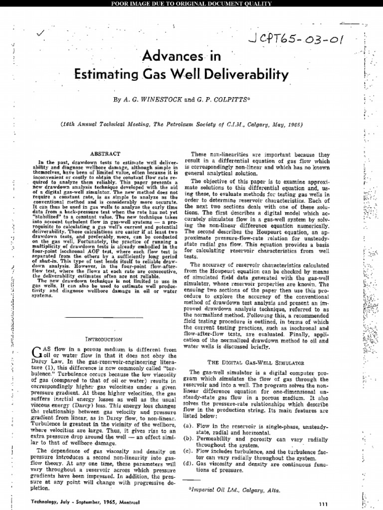 Advances in Estimating Gas Well Deliverability | PDF | Fluid Dynamics ...