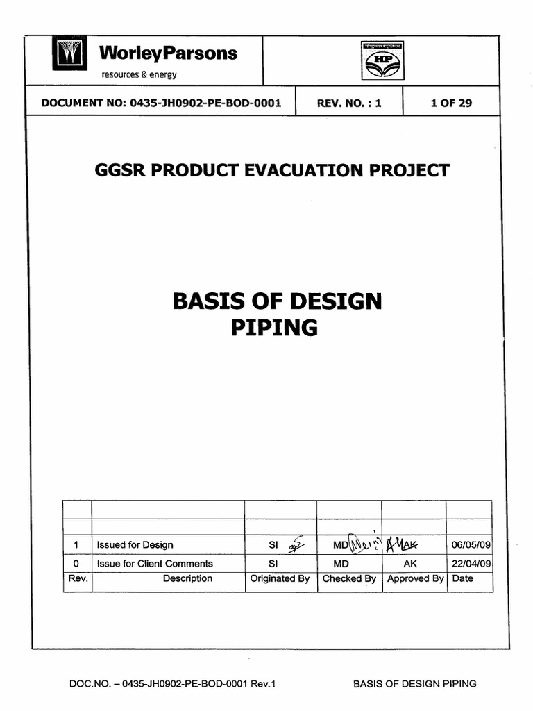 RBPL Basis of Design - Piping | PDF