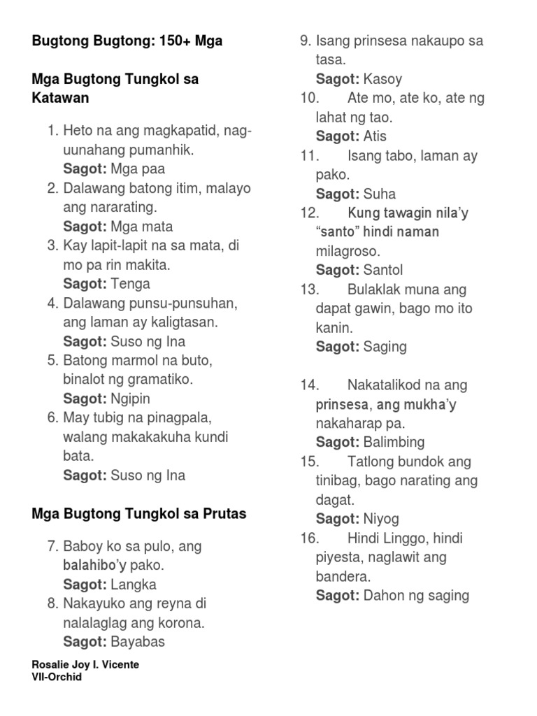 Bugtong Bugtong | PDF