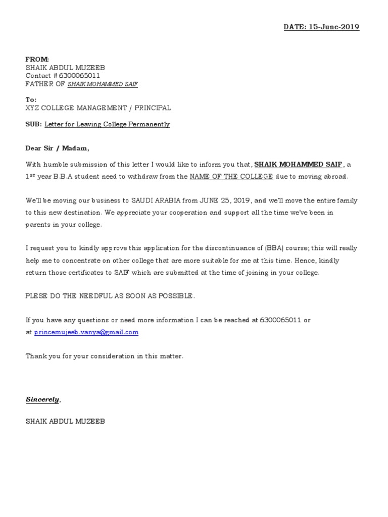 College Withdrawal Request Letter | PDF