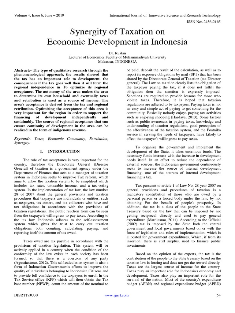 Synergity of Taxation On Economic Development in Indonesia | PDF ...