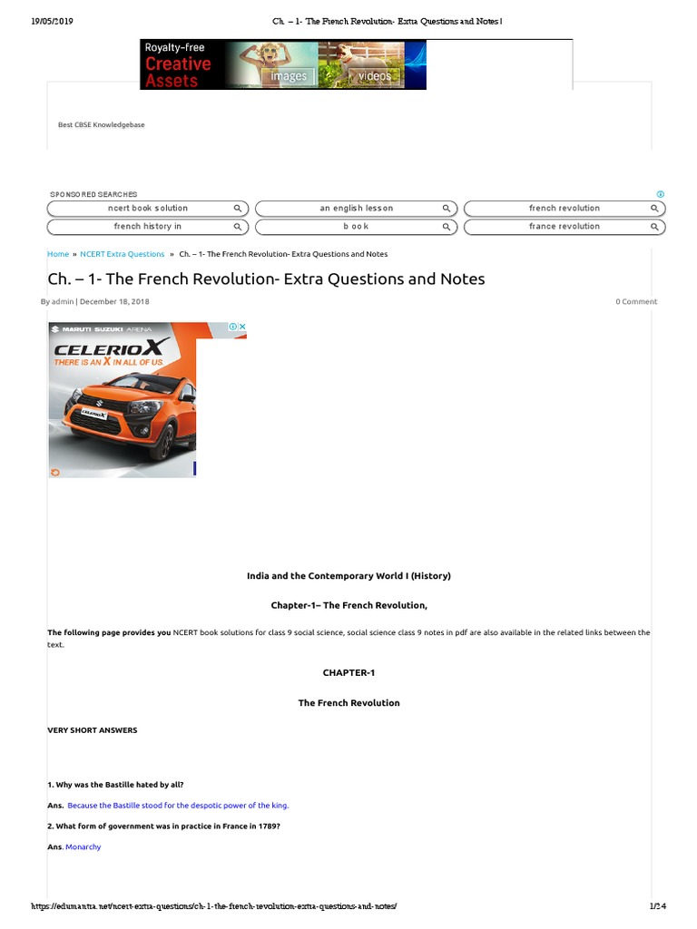 Ch. - 1 - The French Revolution - Extra Questions and Notes | PDF ...