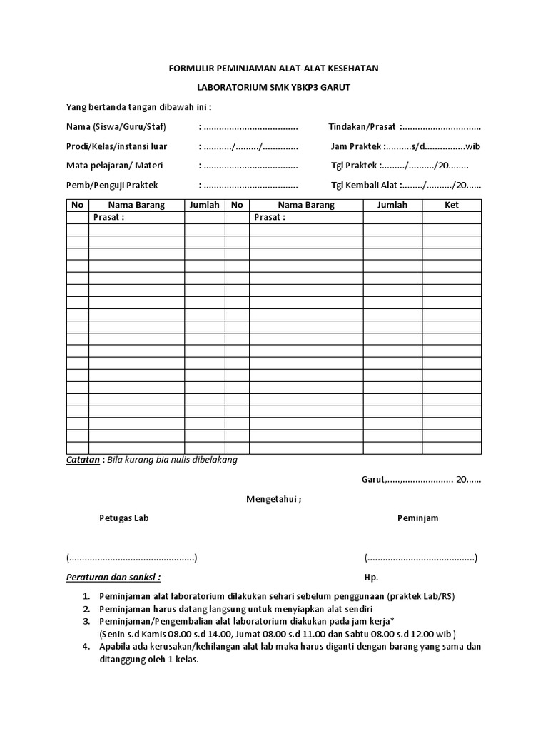 Formulir Peminjaman Alat | PDF