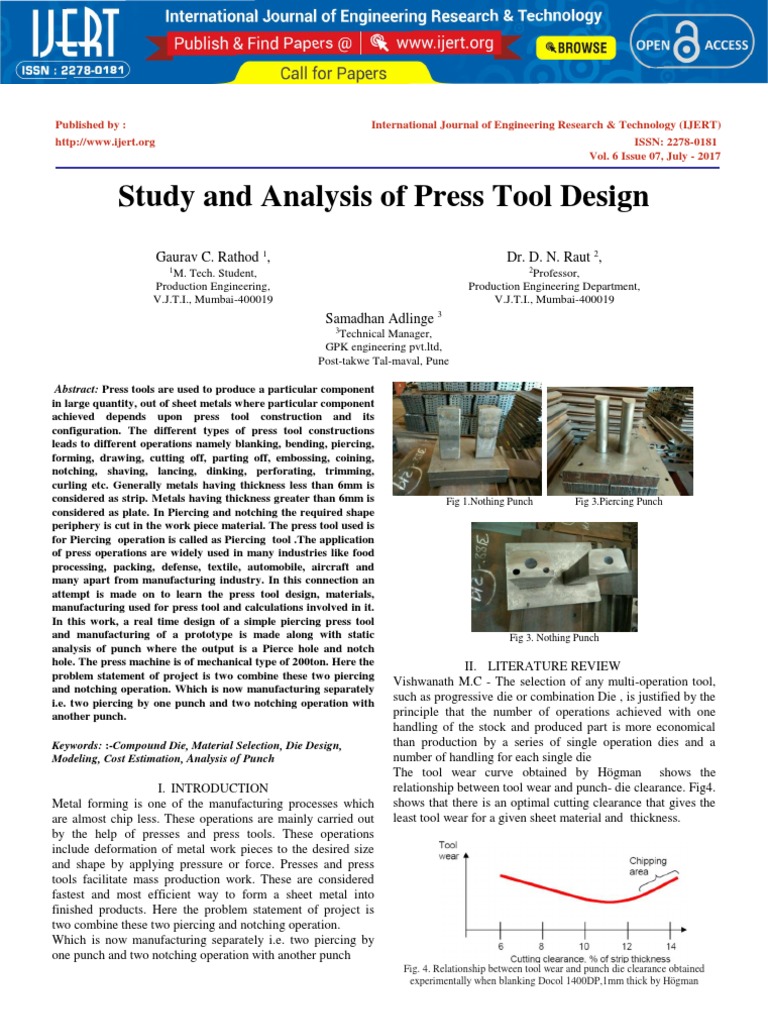Press Tool Design and Analysis Study | PDF | Sheet Metal | Steel