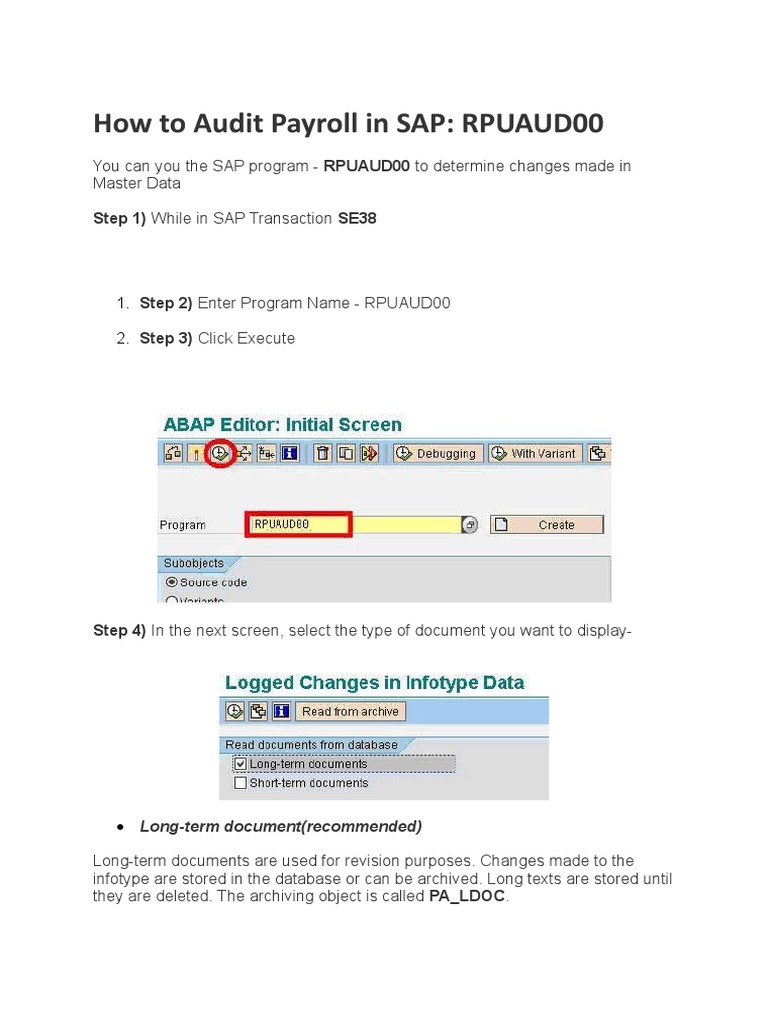 How To Audit Payroll in SAP & Matchcode W | PDF | Database Transaction ...
