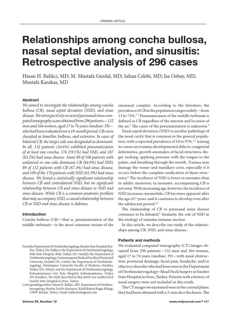 Relationships Among Concha Bullosa | PDF | Human Head And Neck | Medicine