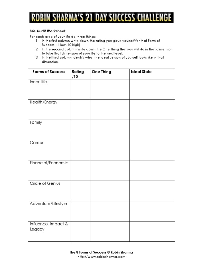 Life Audit Worksheet PDF | PDF
