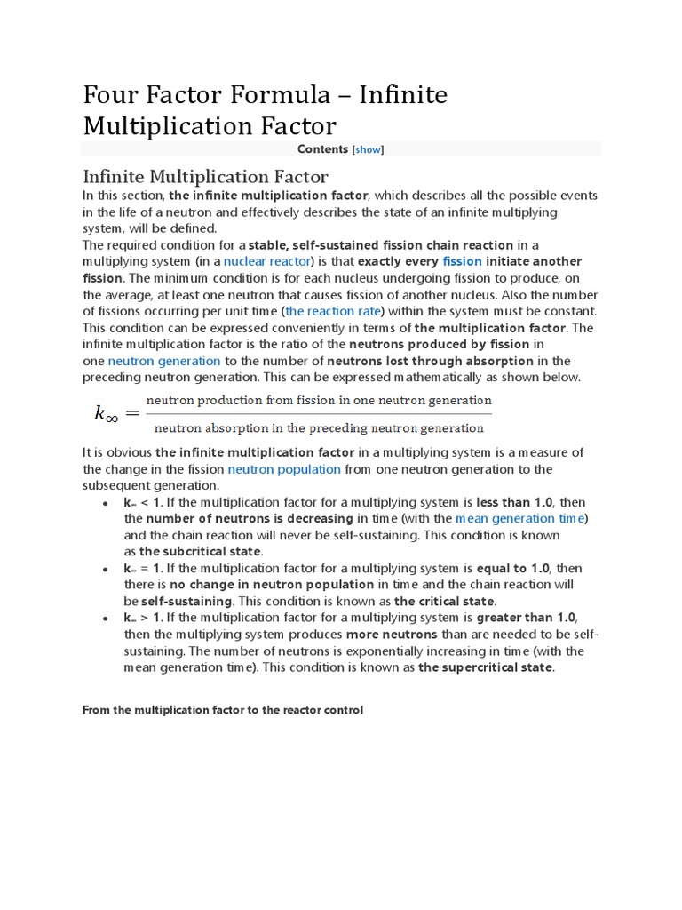 Four Factor Formula | Download Free PDF | Nuclear Reactor | Nuclear Fission