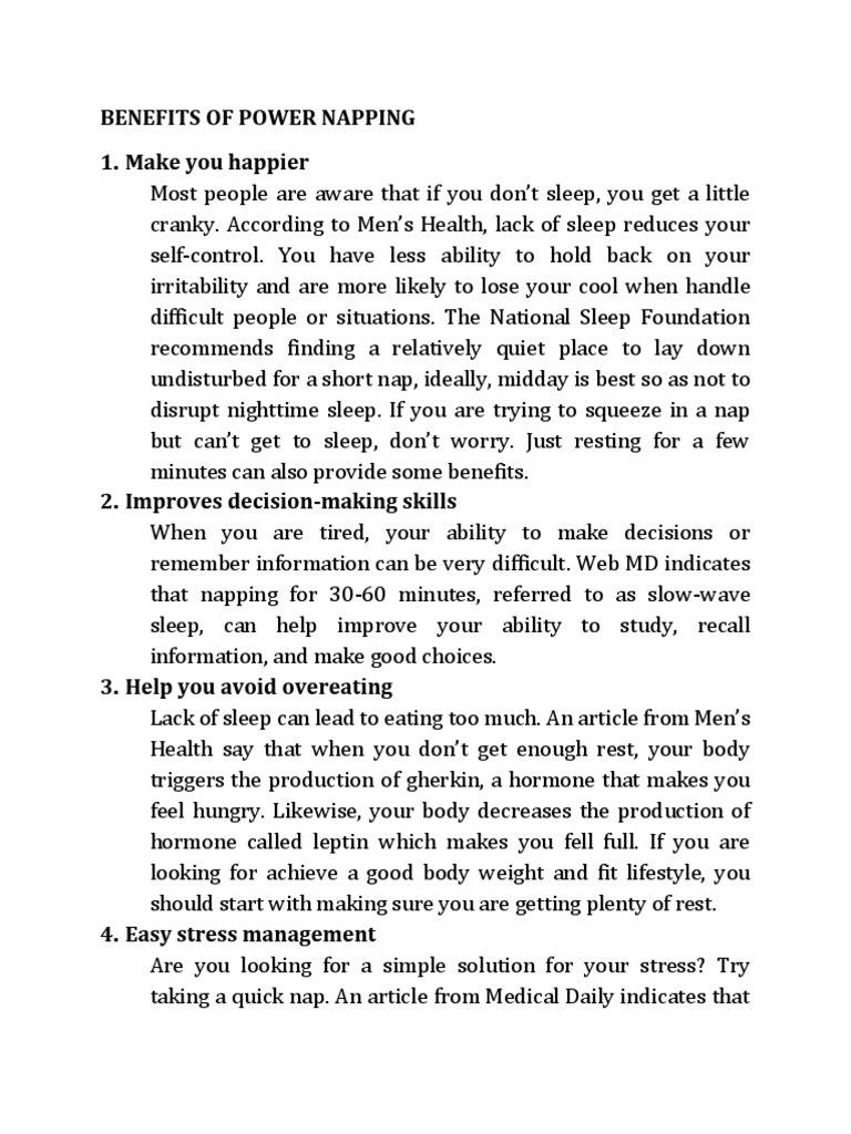 Benefits of Power Nap | PDF | Sleep | Sleep Deprivation