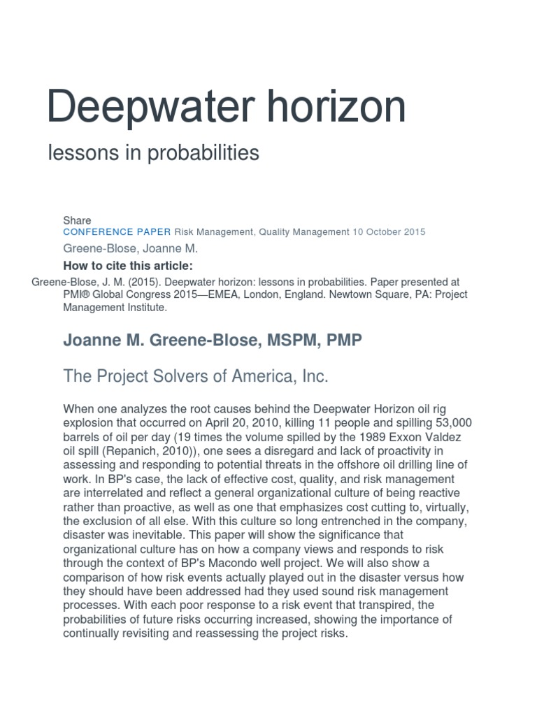 Deepwater Horizon: Lessons in Probabilities | PDF | Deepwater Horizon ...