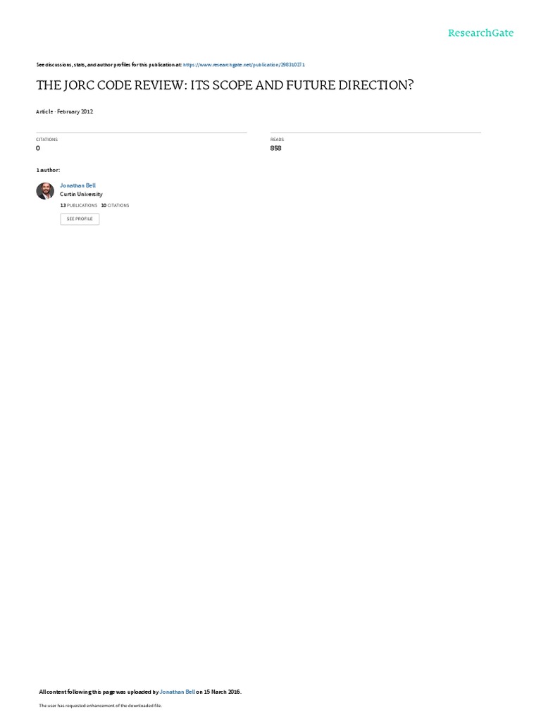 The Jorc Code Review: Its Scope and Future Direction?: February 2012 ...