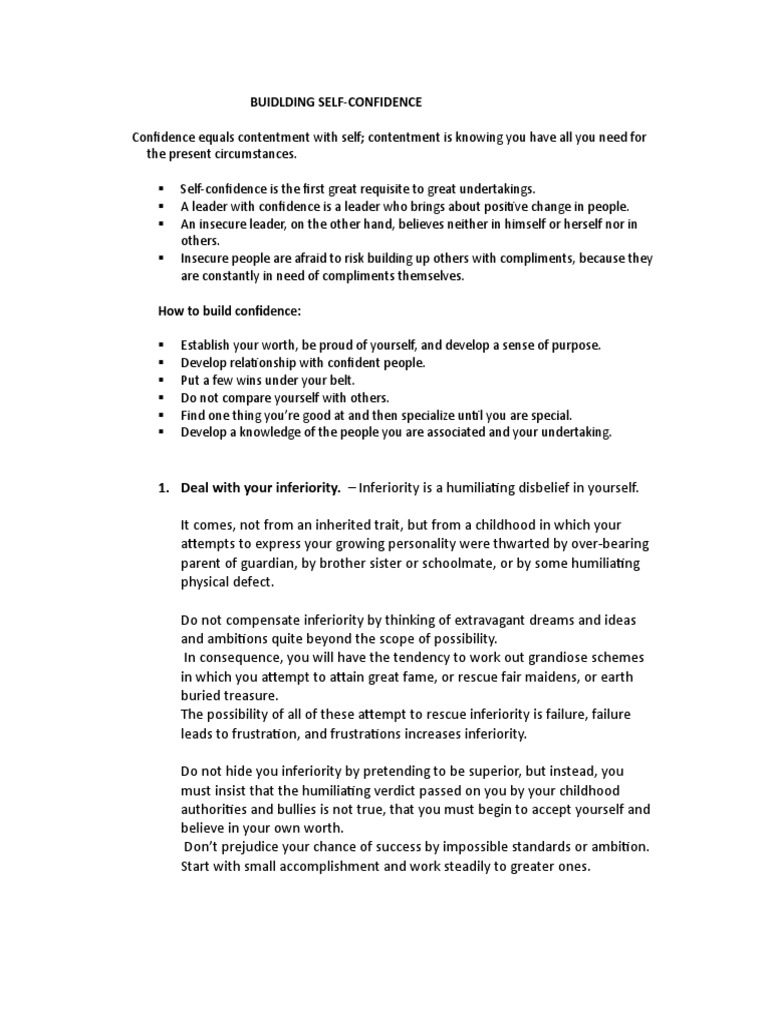 Building Self-Confidence | PDF | Perfectionism (Psychology) | Action ...