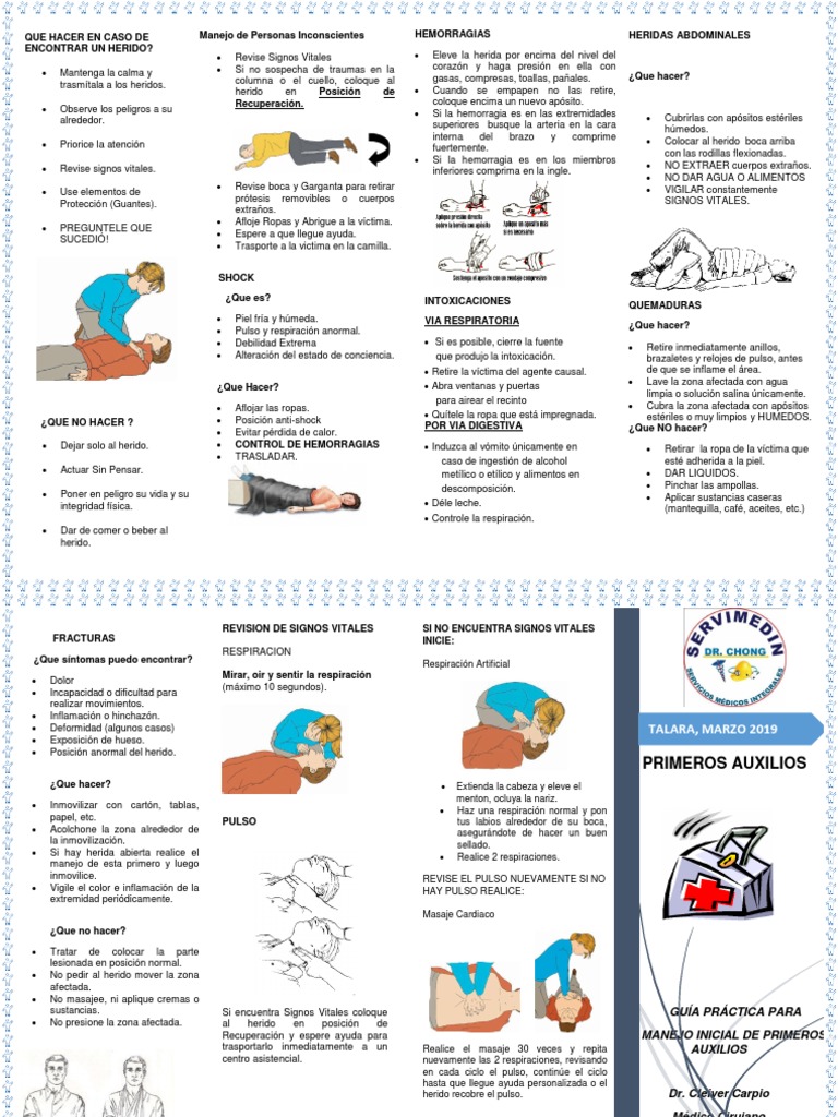 Triptico Primeros Auxilios | PDF | Herida | Especialidades Medicas