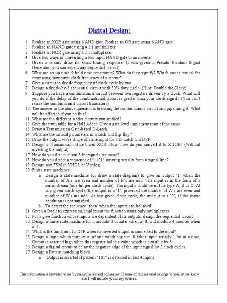 Digital Design Concepts and Techniques: A Collection of Problems ... Digital Design Concepts and Techniques: A Collection of Problems ...