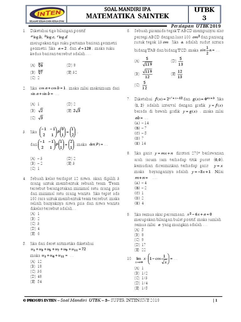 Contoh Tes UTBK TPS TKA Saintek | PDF | Metode & Bahan Ajar