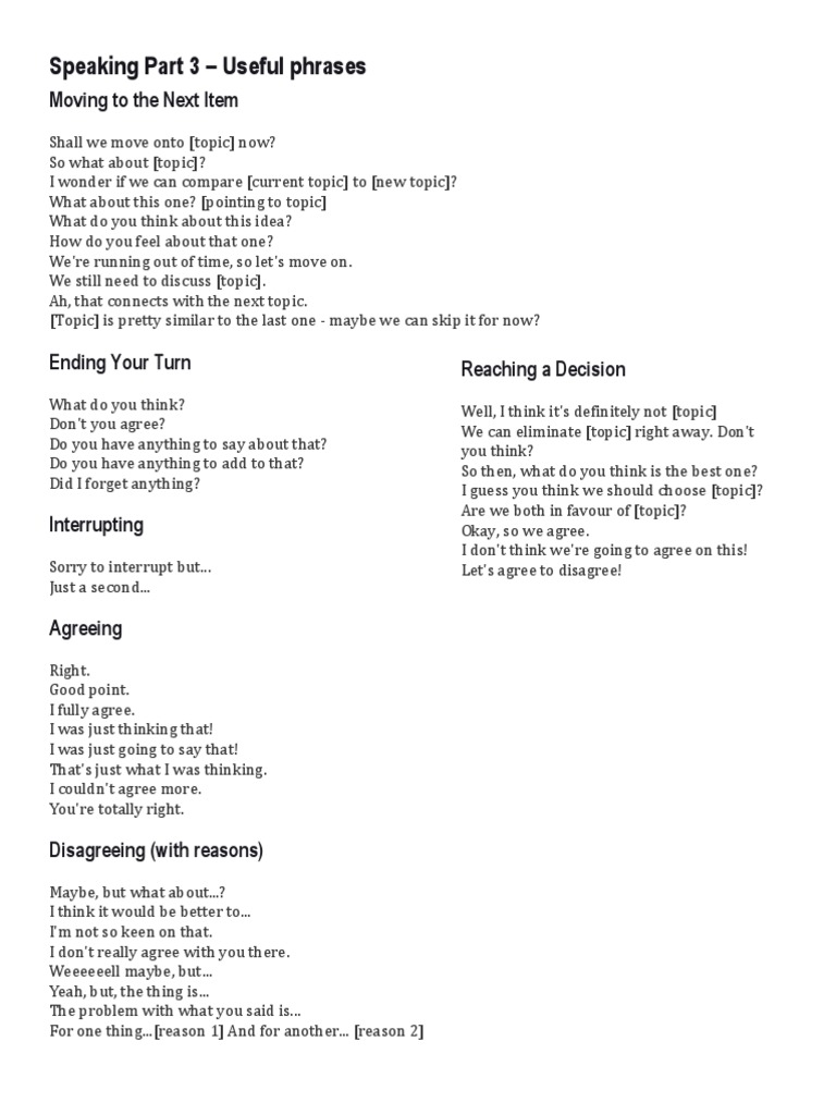 Speaking Part 3 Useful Phrases | PDF