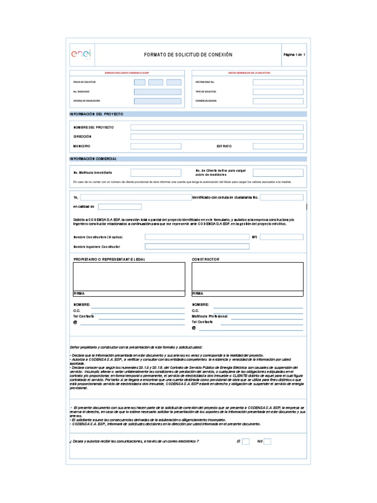 Formato Solicitud Conexión Energía Codensa | PDF | Electricidad | Energía y recursos