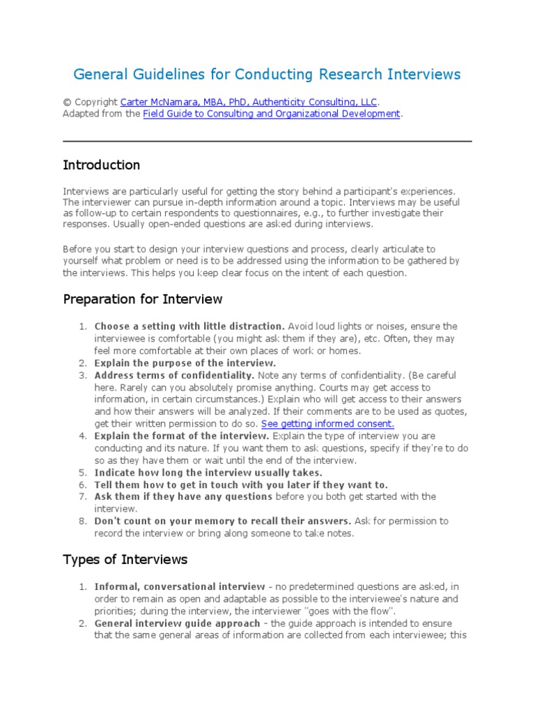 Handout Tips For Conducting Research Interviews | PDF | Interview ...