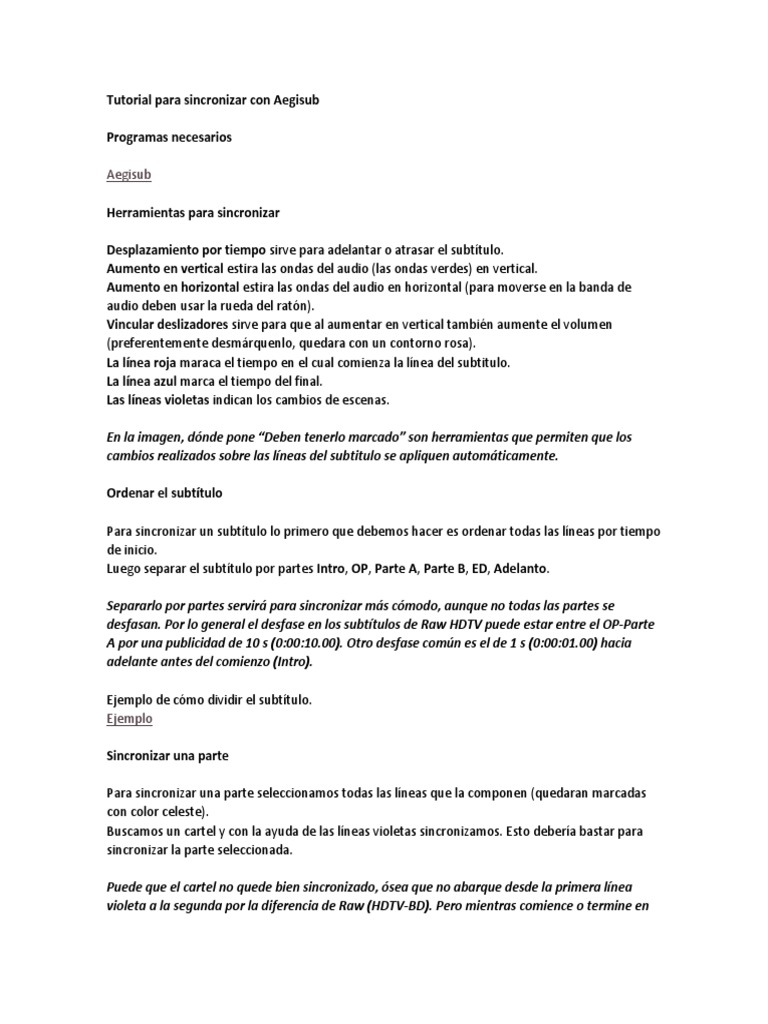 Tutorial para Sincronizar Con Aegisub | PDF | Tecnología de medios | Informática y tecnología de ...