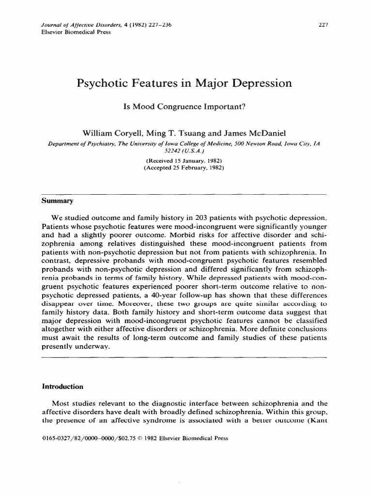 Psychotic Features in Major Depression: Is Mood Congruence Important ...