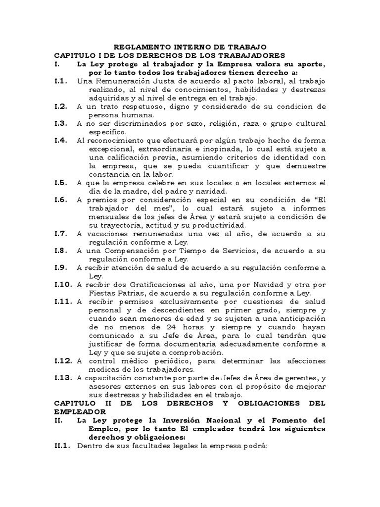 Modelo de Reglamento Interno de Trabajo | PDF | Salario | Gobierno