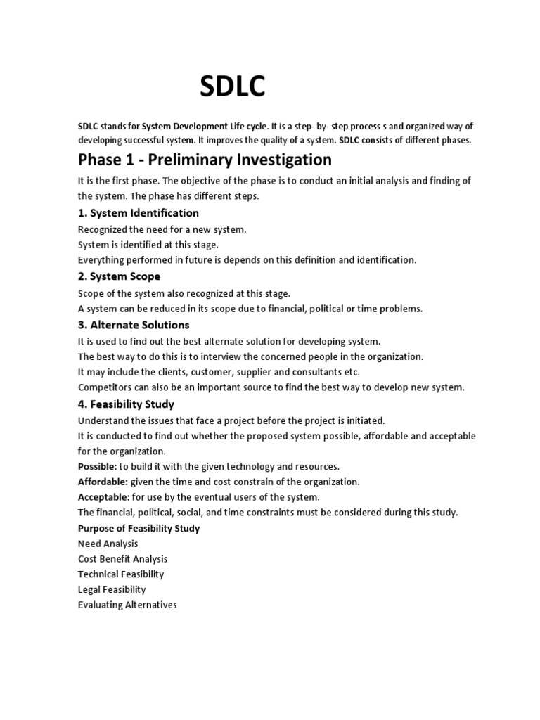 SDLC Stands For System Development Life Cycle | PDF | Feasibility Study ...