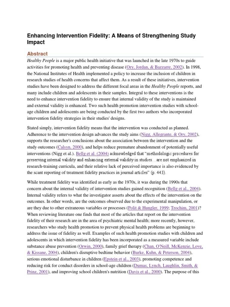 Enhancing Intervention Fidelity | PDF | Validity (Statistics) | Self ...