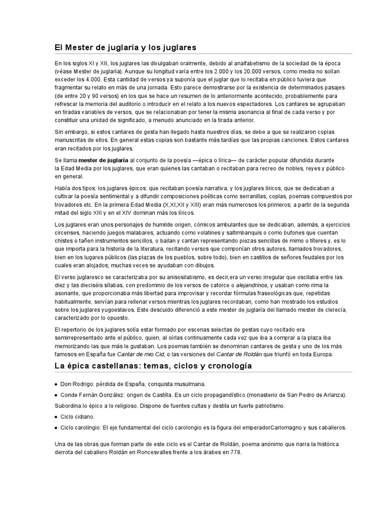El Mester de Juglaría en la Edad Media | PDF | Literatura francesa ...