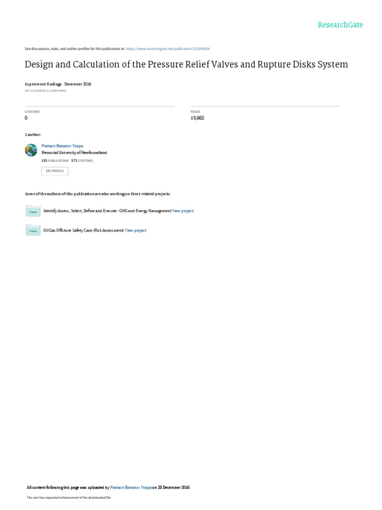 Design and Calculation of Pressure Relief Valves and Rupture Disk ...