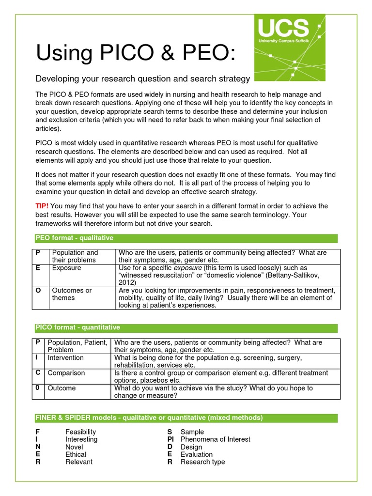 Using PICO & PEO:: Developing Your Research Question and Search ...