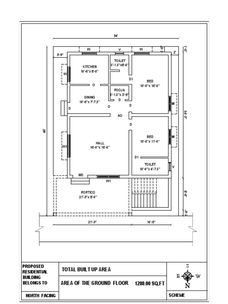 Total Built Up Area 1280.00 SQ - FT: Proposed Residential Building ...