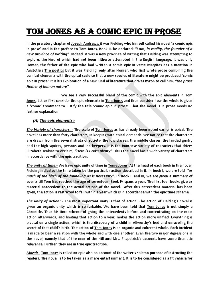 Tom Jones: A Comic Epic in Prose | PDF | The History Of Tom Jones, A ...