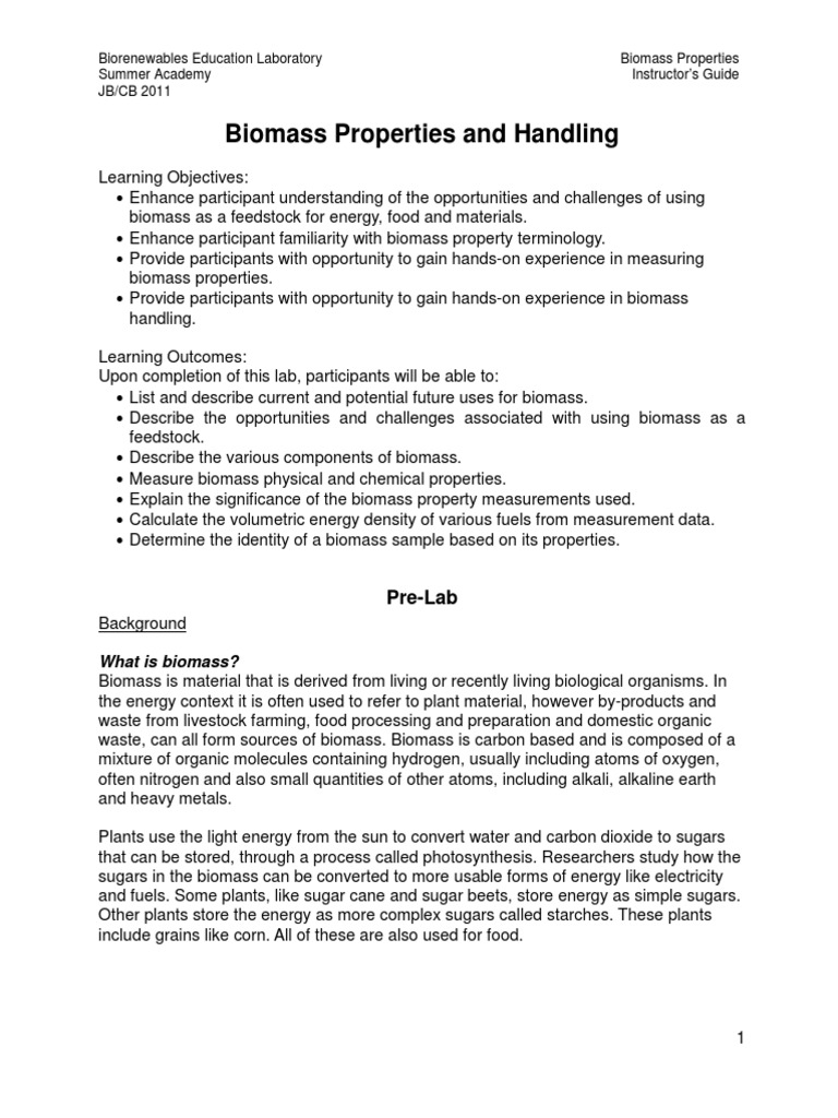 Biomass Properties and Handling Guide | PDF | Biomass | Fuels