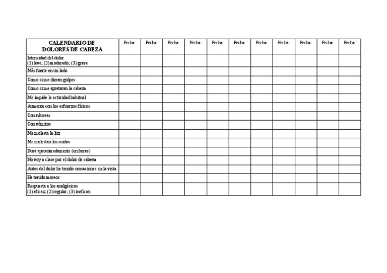 Calendario Cefaleas PDF | PDF