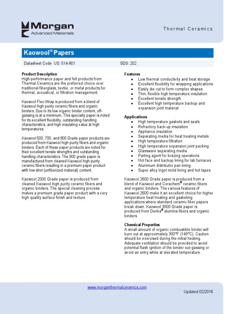 Kaowool Papers Morgan Ceramics | PDF | Ceramics | Fibers