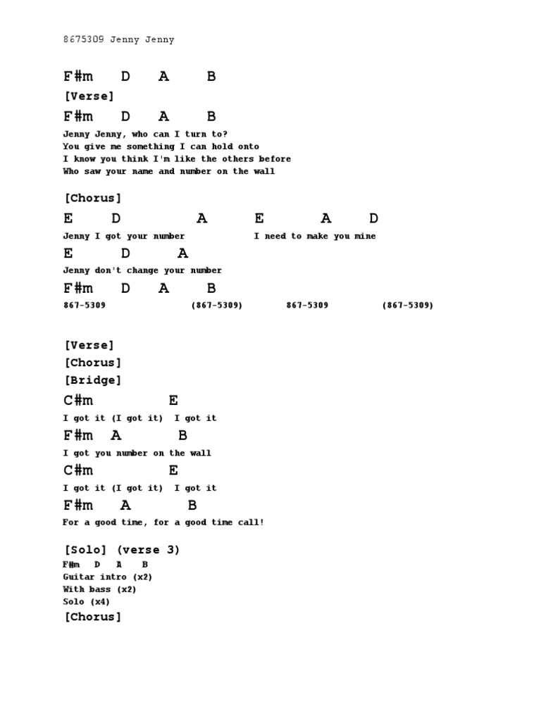 Jenny 867-5309 Guitar Chords | PDF