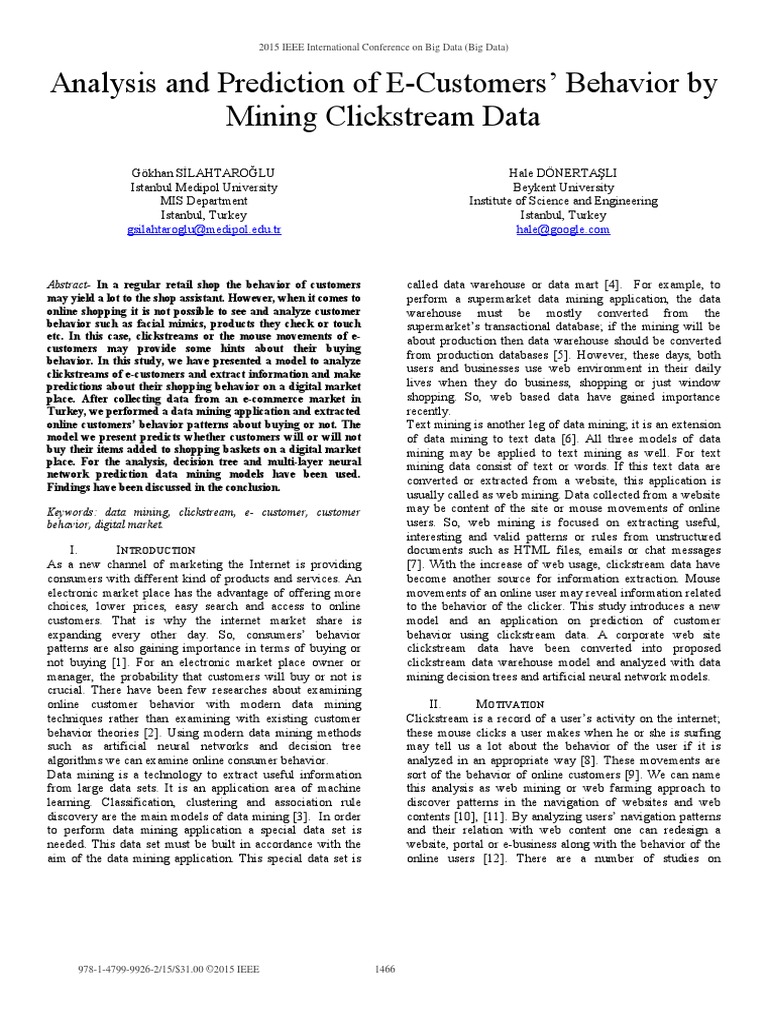 Analysis And Prediction Of E Customers Behavior By Mining Clickstream Data Pdf Data Mining