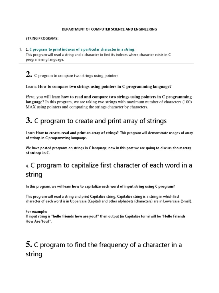 String Programs Resume | PDF | String (Computer Science) | C ...