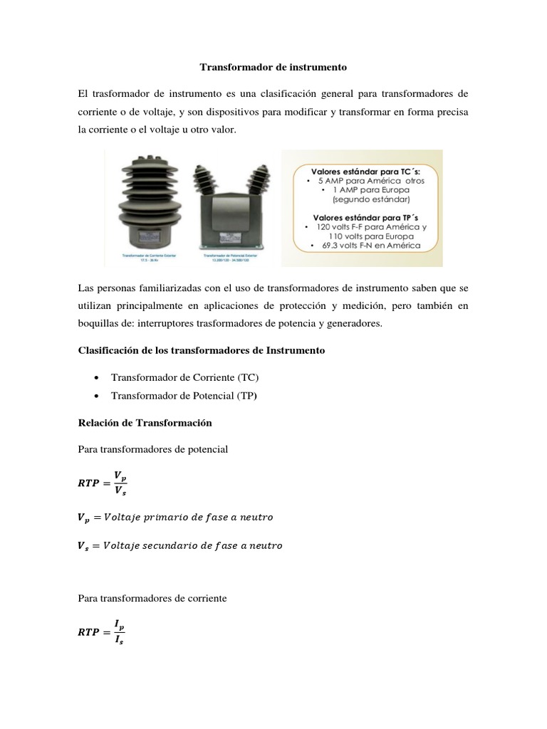 Transformador de Instrumento | PDF | Transformador | Corriente eléctrica
