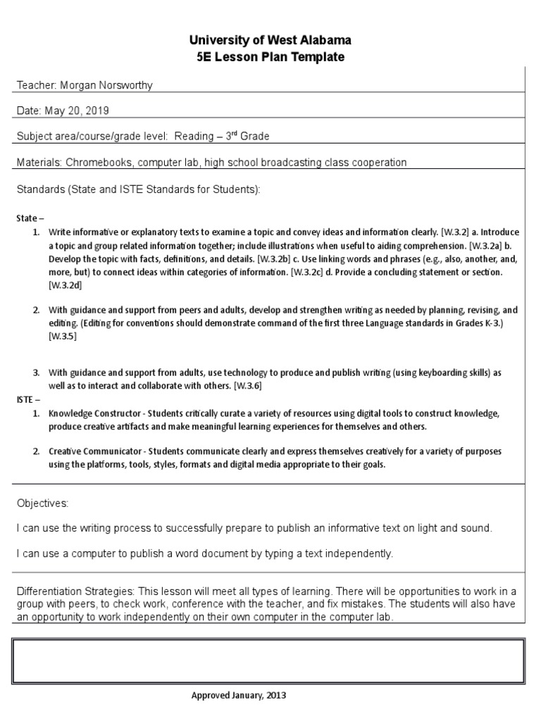 5e Lesson Plan - Individual | PDF | Sound | Lesson Plan