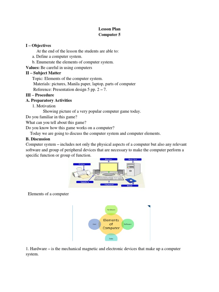 Grade 5 Lesson Plan | PDF | Computer Hardware | System