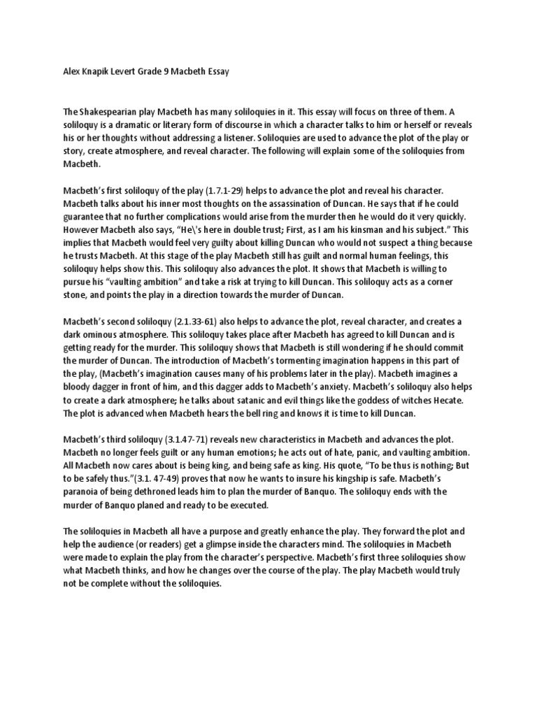 Alex Knapik Levert Grade 9 Macbeth Essay | PDF | Macbeth