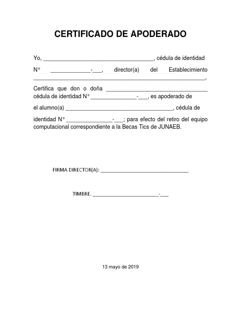 Certificado Apoderado 2019 | PDF