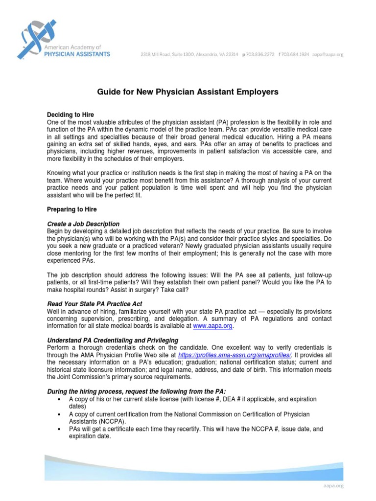 Hiring Guide for Physician Assistants | PDF | Physician | Patient