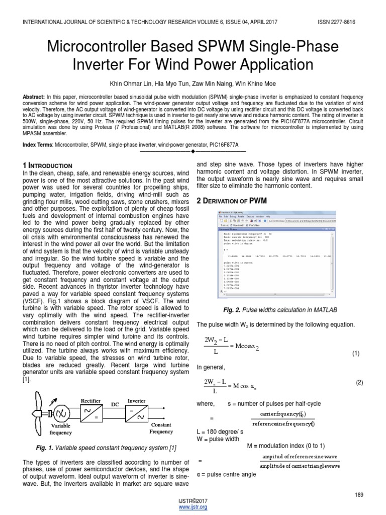 Microcontroller Based SPWM Single Phase Inverter For Wind Power Application | PDF | Power ...