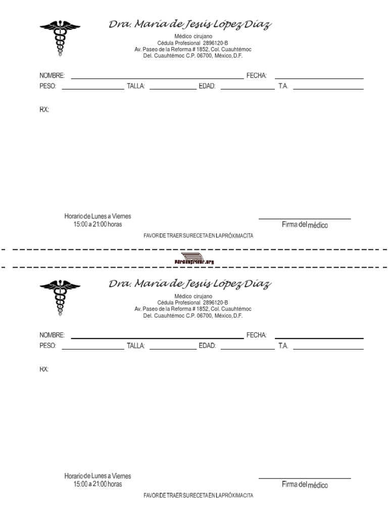 Formato de Receta Medica para Imprimir | PDF | Medicina | Obstetricia y ...