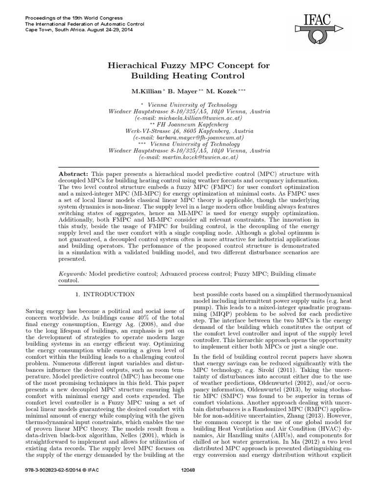Hierachical Fuzzy MPC Concept For | PDF | Mathematical Optimization | Nonlinear System