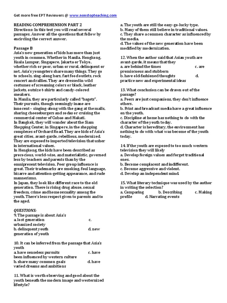 Reading Comprehension Test Part 2 | PDF