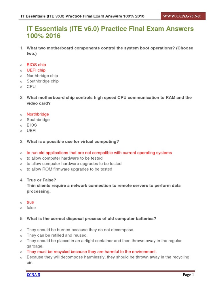 IT Essentials ITE v6.0 Chapter 1 Exam Answers 100 2016 | PDF | Bios ...