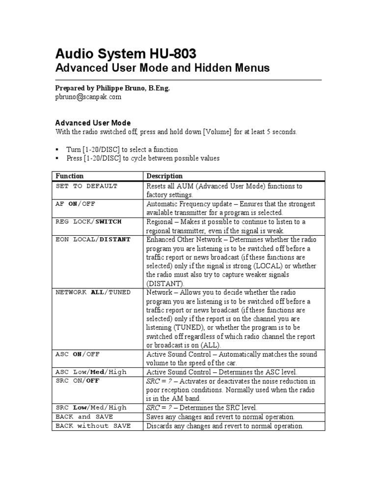 Audio System HU803 Hidden Menus | Download Free PDF | Radio | Radio ...